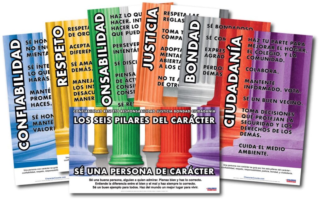 Six Pillars Classic Poster Set - Spanish - CHARACTER COUNTS! Store